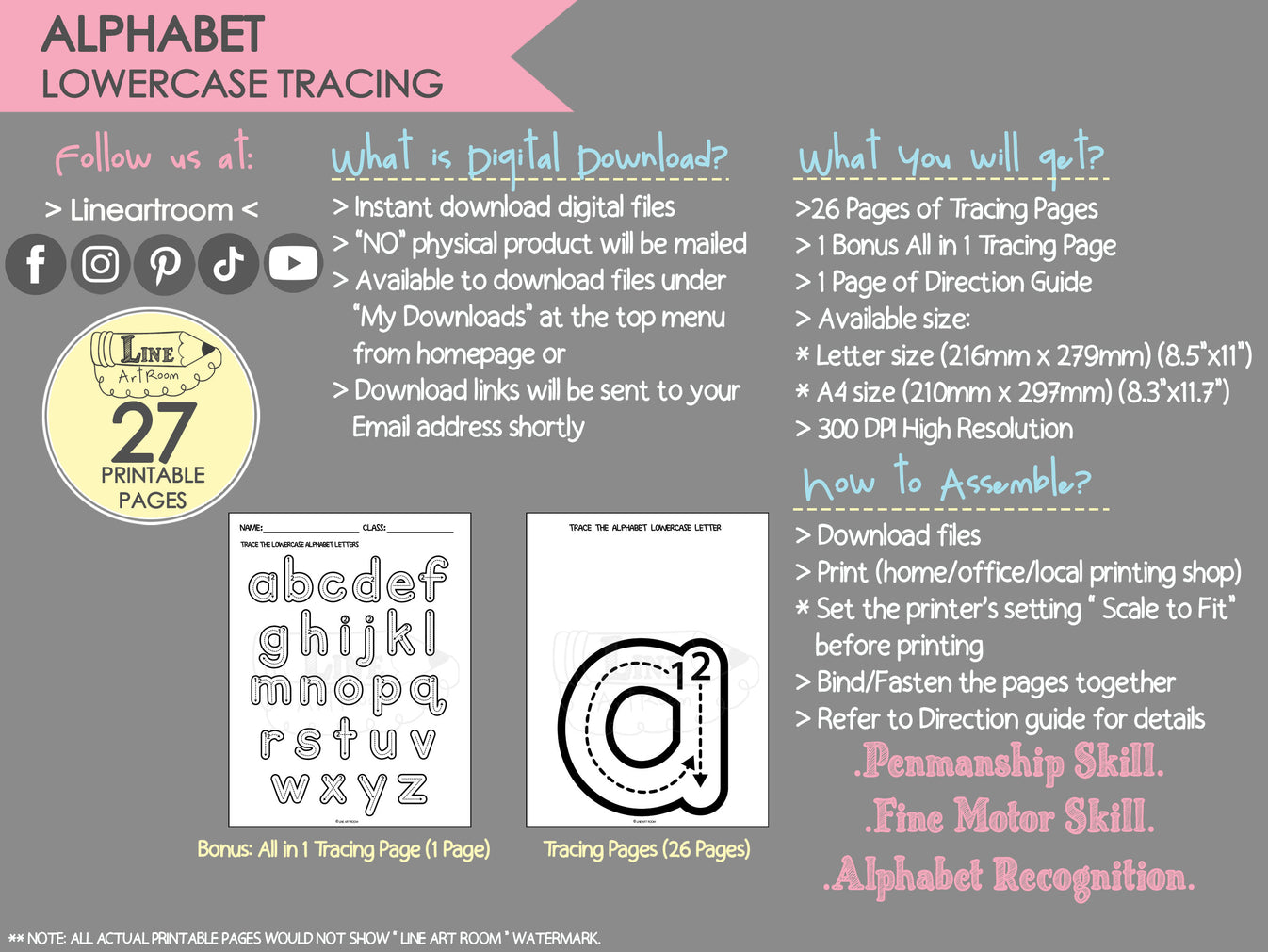 Large Lowercase Traceable Alphabet Printable to Practice Letter ...