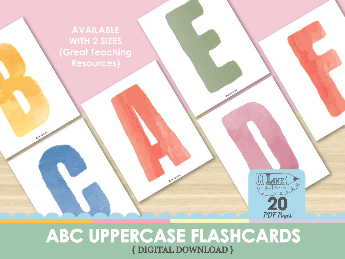 Watercolor Effect Uppercase Letter Flashcards Printable to Make ...