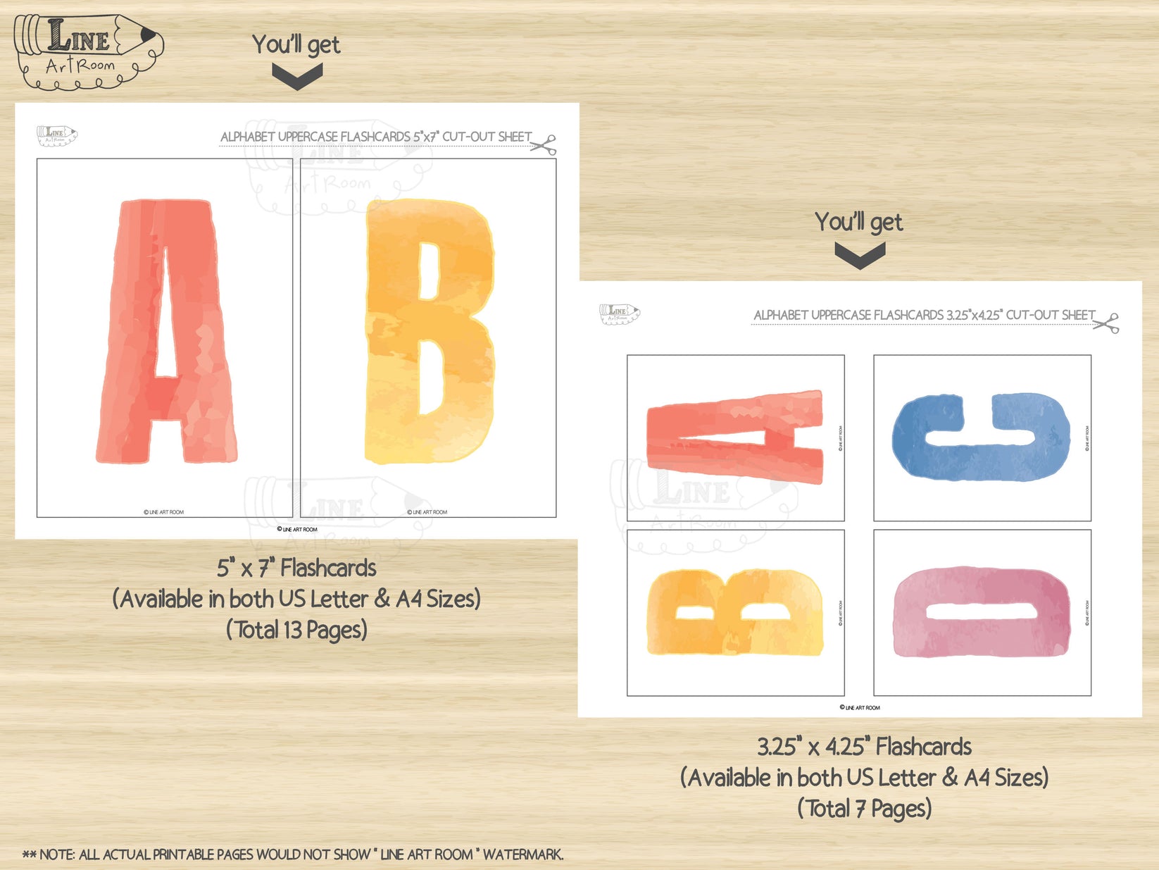 Watercolor Effect Uppercase Letter Flashcards Printable to Make ...