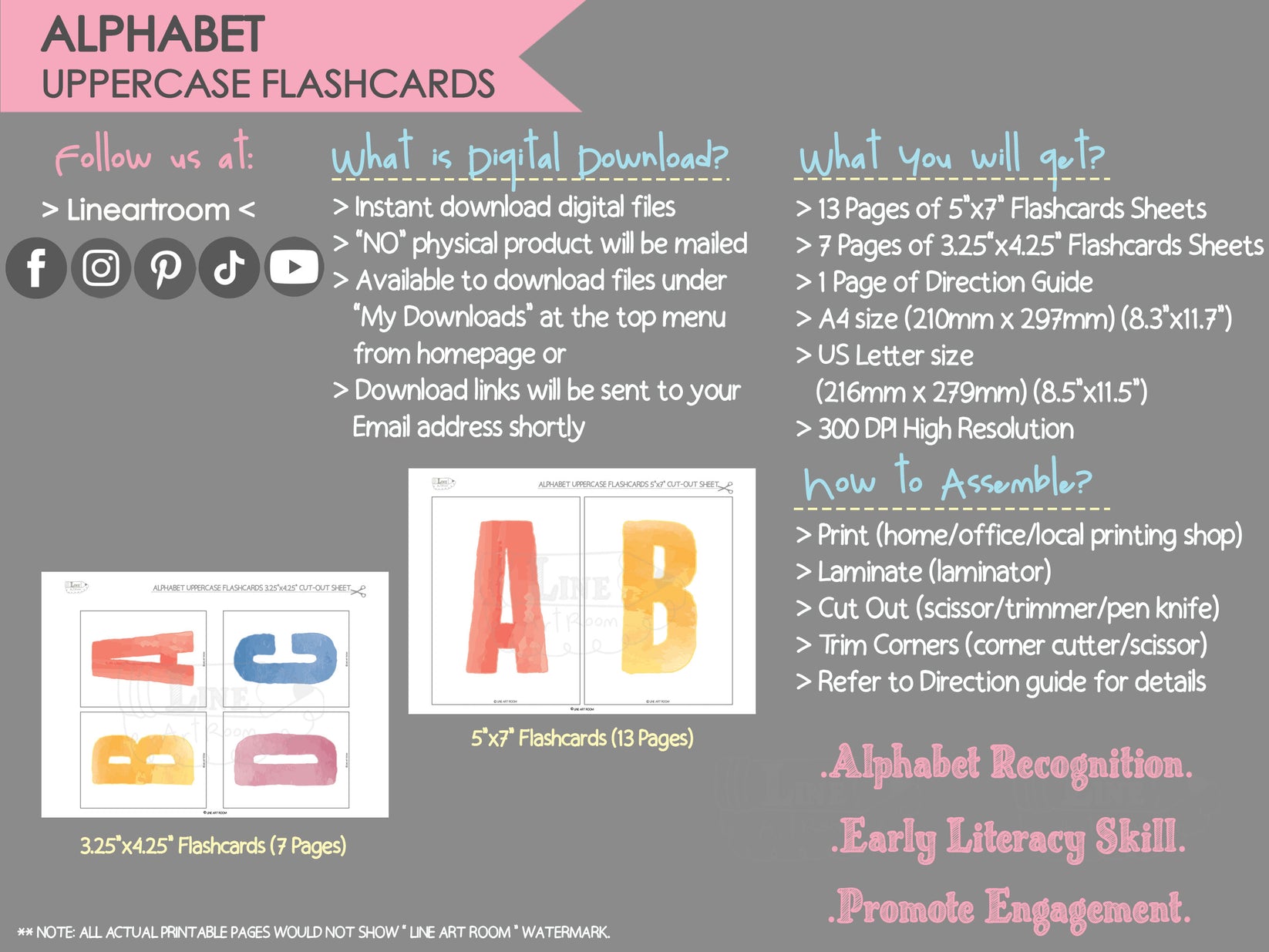 Watercolor Effect Uppercase Letter Flashcards Printable to Make ...