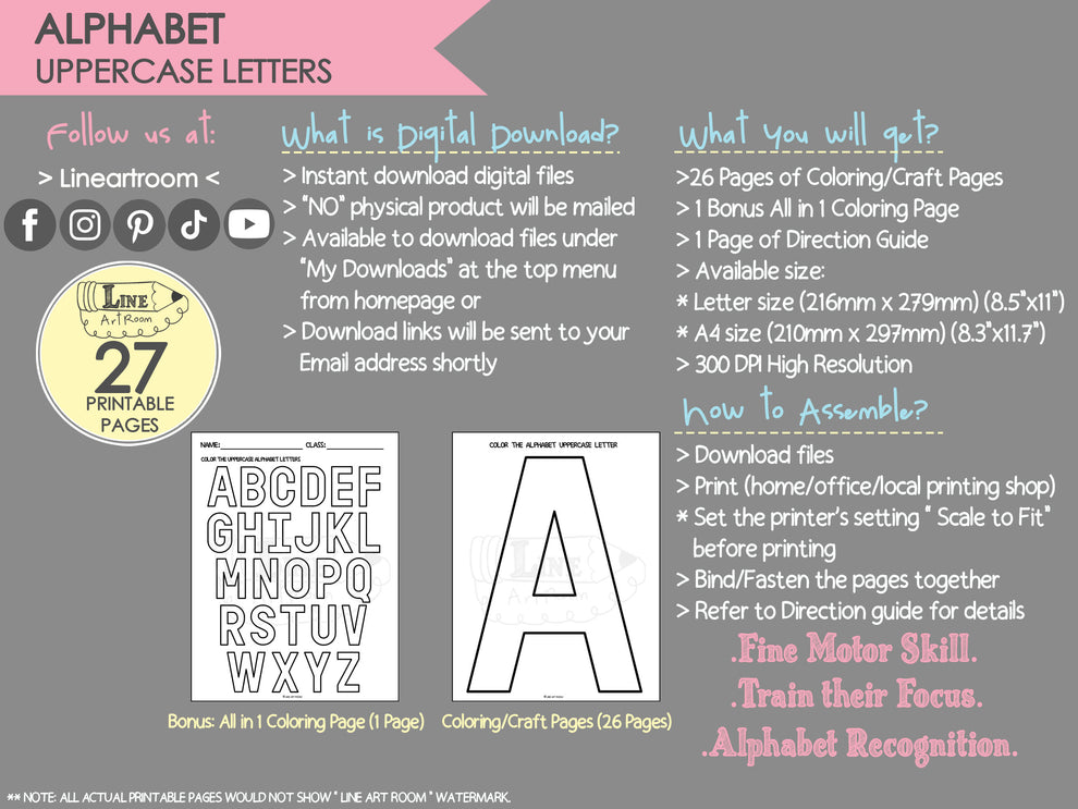 Uppercase Large Alphabet Letters Coloring Pages for Kids to Learn ABCs ...