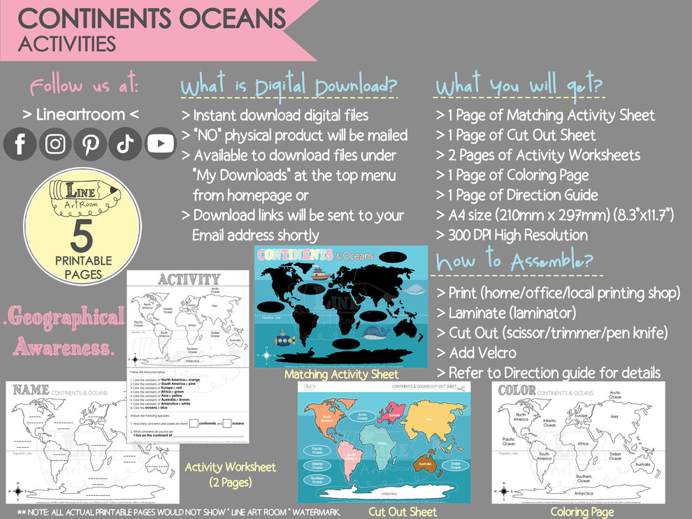 Interactive Geography Worksheets to Learn About Continents and Oceans ...