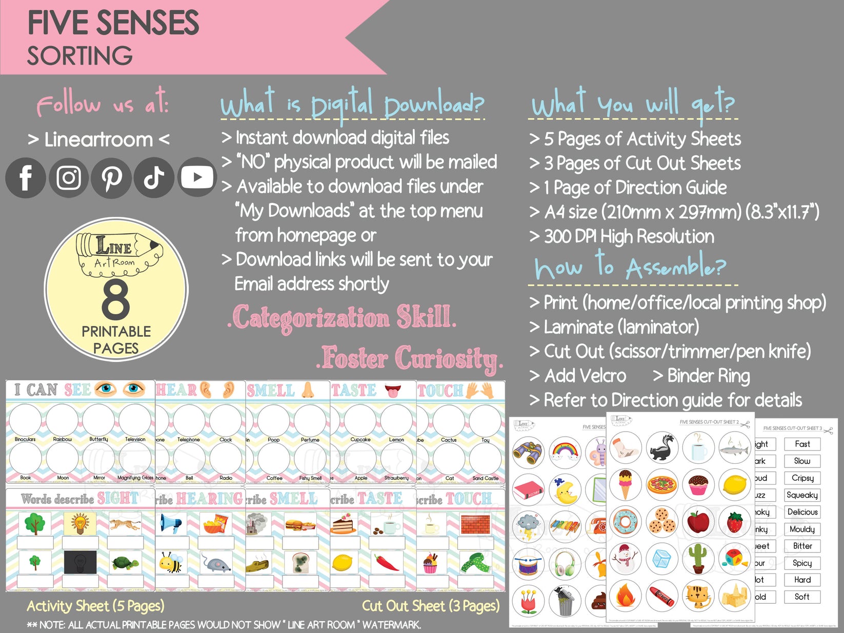 Boost Learning with Five Senses Preschool Theme Sorting Mat Activity ...