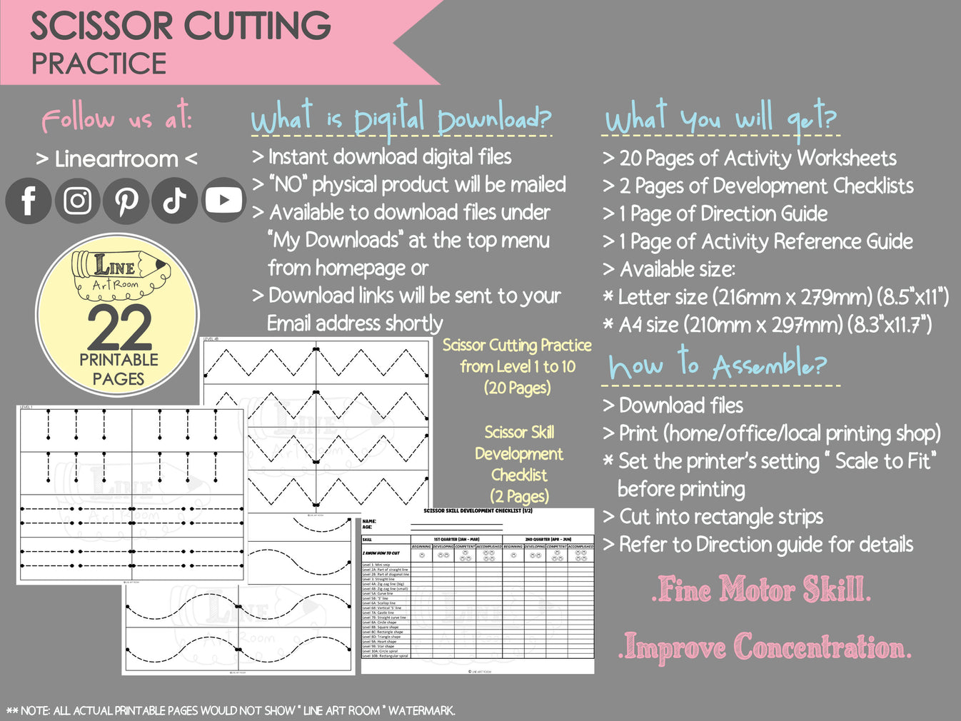 Scissor Cutting Activities of Fine Motor Skills Worksheets for ...