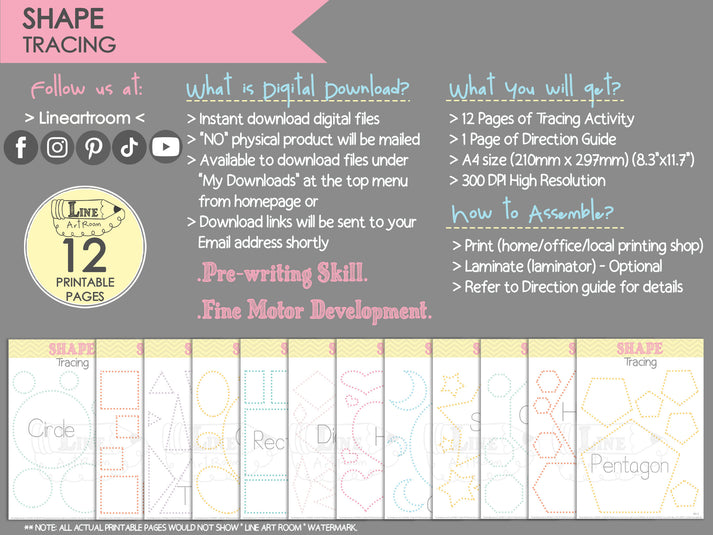 Shapes Tracing Worksheets for Nursery – Playful Printable for Kids ...